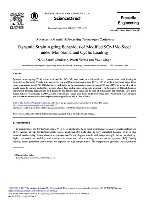 Pdf Dynamic Strain Ageing Behaviour Of Modified 9cr 1mo Steel Under Monotonic And Cyclic Loading