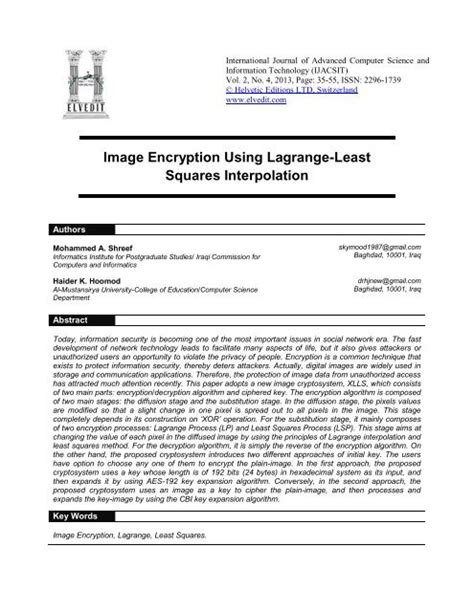 image encryption using lagrange least squares interpolation