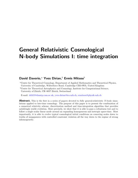 Pdf General Relativistic Cosmological N Body Simulations I Time