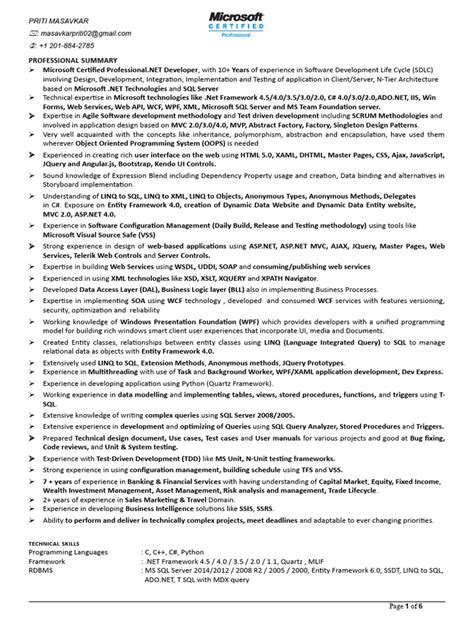Dice Resume CV PRITI MASAVKAR | PDF | Microsoft Sql Server | Language Integrated Query