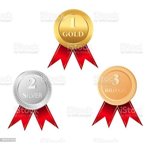 골드 실버 및 브론즈 메달 흰색 배경에 고립 트로피 아이콘 벡터 3위에 대한 스톡 벡터 아트 및 기타 이미지 3위 Championship Sport Set Istock