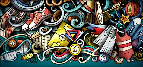 스포츠 손으로 그린 낙서 배너입니다 만화 상세한 전단지 Championship에 대한 스톡 벡터 아트 및 기타 이미지 Championship 개체 그룹 건강관리와