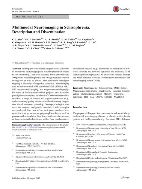 Pdf Multimodal Neuroimaging In Schizophrenia Description And Dissemination
