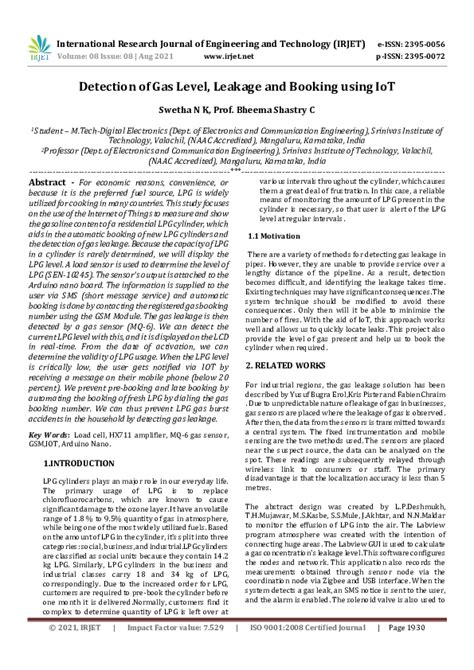 Pdf Irjet Detection Of Gas Level Leakage And Booking Using Iot