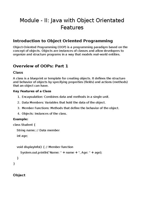 Module Ii Java Oop Concepts And Features Overview Studocu