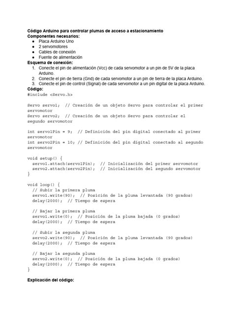 Puedes Crear Un Codigo De Arduino Para Controlar 2 Pdf Arduino