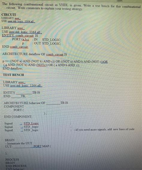 Styles The Following Combinational Circuit In Vhdl