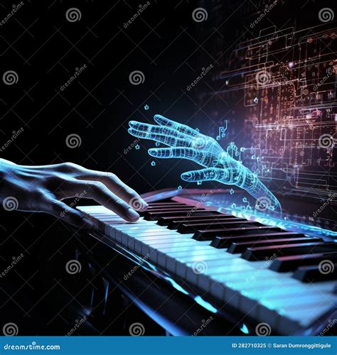 Robotic Hands Typing On A Virtual Holographic Keyboard A Picture Of