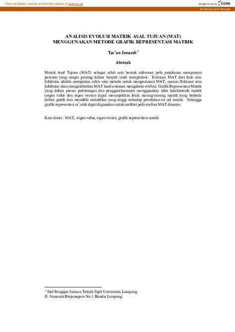 Pdf Analisis Evolusi Matrik Asal Tujuan Mat Menggunakan Metode