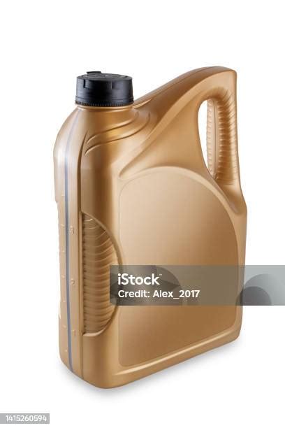 라벨없이 황금 엔진 오일 캐니스터 모의 자동차 모터 윤활유 용 플라스틱 병 용기 또는 흰색 배경에 고립 된 연료 가솔린에 대한