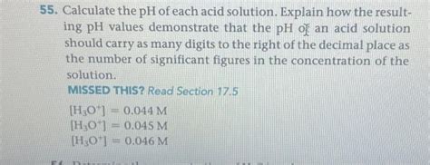 Solved 55 Calculate The PH Of Each Acid Solution Explain Chegg Com