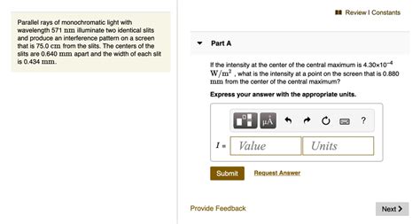 solved parallel rays of monochromatic light with wavelength 571 nm