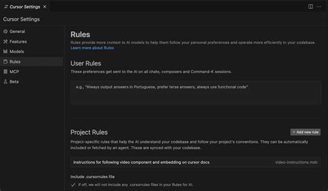 rules for ai cursor documentation