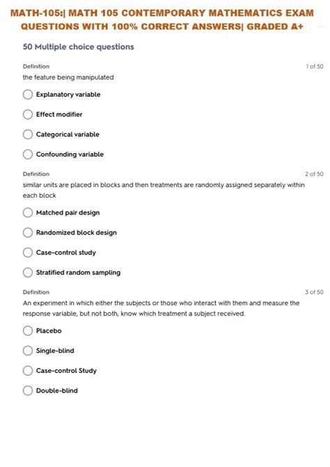 Math 105 Math 105 Contemporary Mathematics Self Test 11 Questions With 100 Correct Answers