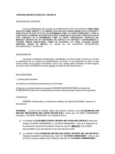 Convenio Modificatorio De Contrato Plazovictor Pdf Ley Común Derecho Privado