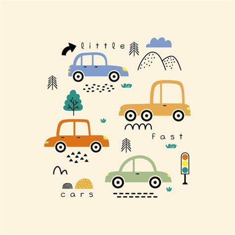 자동차의 귀여운 만화 일러스트레이션 프리미엄 벡터