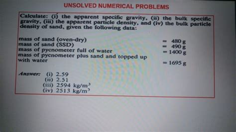 Solved Unsolved Numerical Problems Calculate Apparent Specific Gravity Ii Bulk Specific