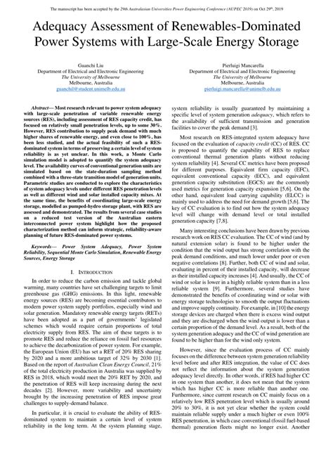 Pdf Adequacy Assessment Of Renewables Dominated Power Systems With Large Scale Energy Storage