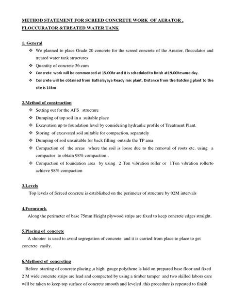 Method Statement For Screed Concreting Aerator Twt Pdf Concrete Soil