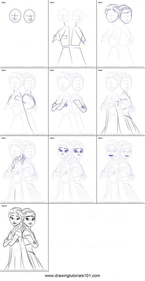 How To Draw Elsa And Anna From Frozen Fever Printable Drawing Sheet By