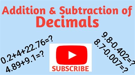 Addition And Subtraction Of Decimals Addition And Subtration Of Decimal Numbers Class YouTube