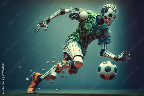 Artificial Intelligence Dressed In A Soccer Uniform Playing Football Or