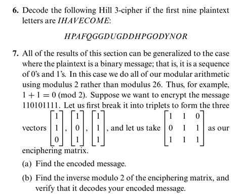 Solved Decode The Following Hill Cipher If The First Chegg Com
