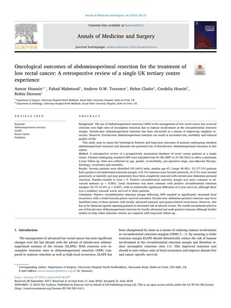 Pdf Oncological Outcomes Of Abdominoperineal Resection For The Treatment Of Low Rectal Cancer