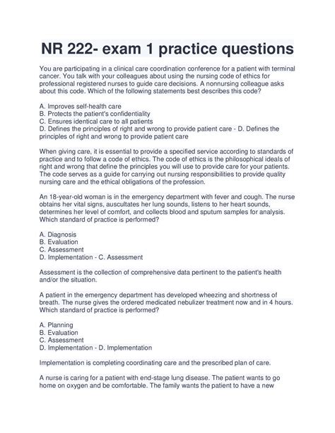 Nr222 Nr 222 Exam 1 Practice Questions With Answers Latest 2022 2023 Health And Wellness