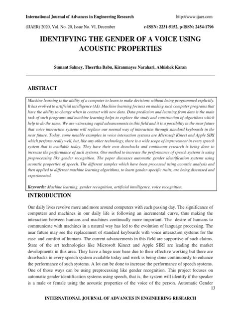 Identifying The Gender Of A Voice Using Acoustic Properties Pdf