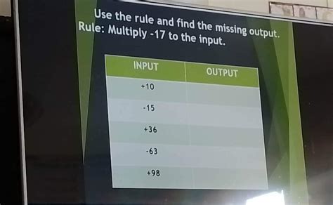use the rule and find the missing output rule multiply 17 to the