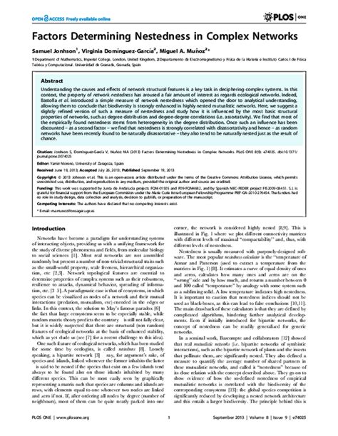 Pdf Factors Determining Nestedness In Complex Networks