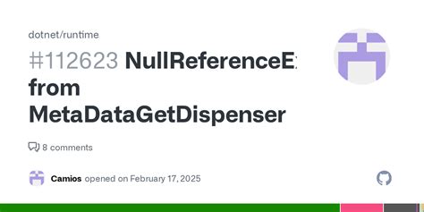 Nullreferenceexception From Metadatagetdispenser · Issue 112623 · Dotnetruntime · Github