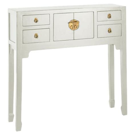 Wooden Petit Console Table With Two Drawers And Gold Knobs