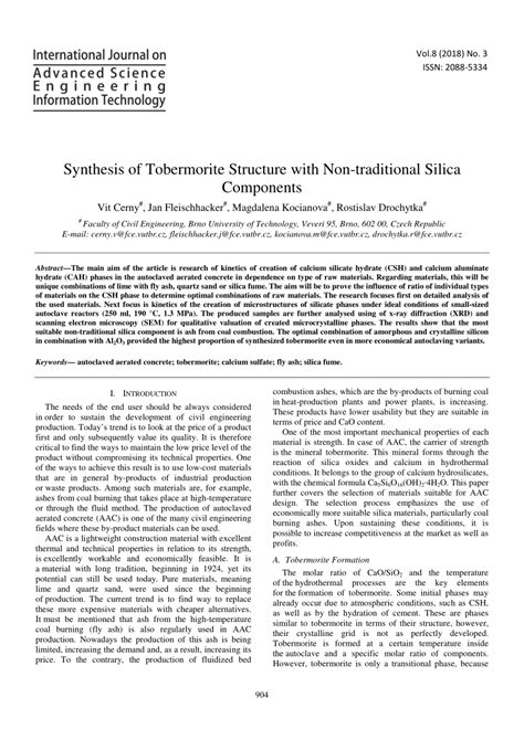 Pdf Synthesis Of Tobermorite Structure With Non Traditional Silica