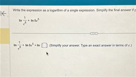 Solved Write The Expression As A Logarithm Of A Single