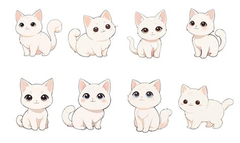 Premium Vector Cute White Cat Chibi Style Various Styles
