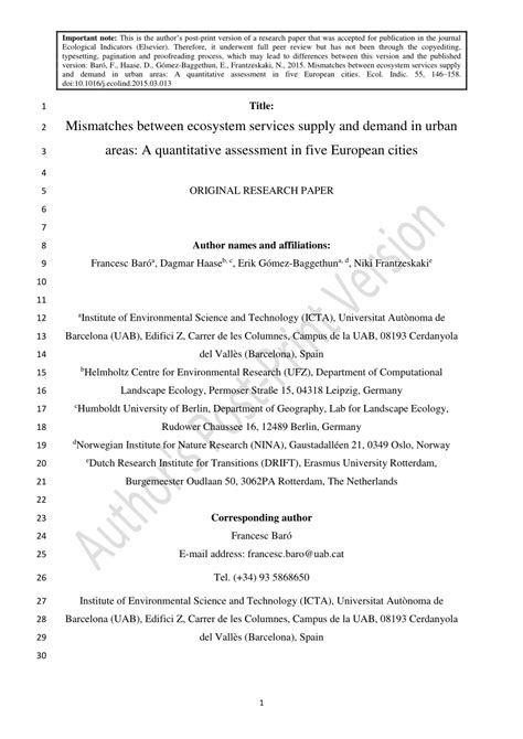Pdf Mismatches Between Ecosystem Services Supply And Demand In Urban Areas A Quantitative