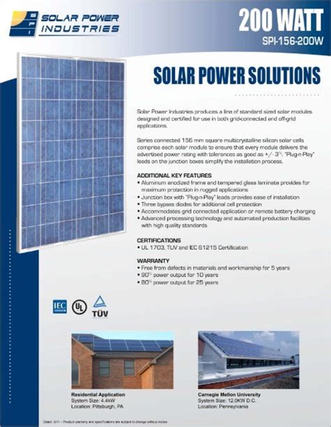 SPI Data Spec Sheets Solar Power Industries