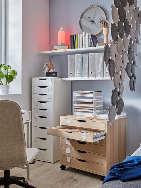 Тумба с ящиками на колесах, белая морилка/под дуб 67x66 см IKEA ALEX ...