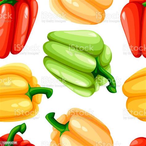 완벽 한 패턴입니다 불가 리아 어 페 퍼 그림 색깔 플랫 만화 스타일 디자인입니다 흰색 배경에서 벡터 일러스트 레이 션 개체 그룹에 대한 스톡 벡터 아트 및 기타 이미지