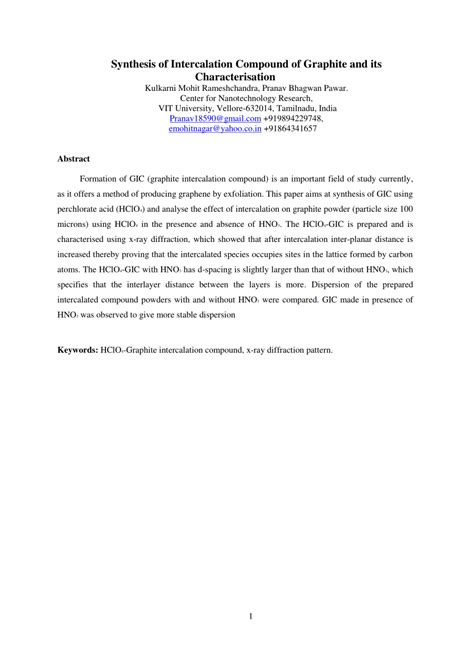 Pdf Synthesis Of Intercalation Compound Of Graphite And Its Characterisation