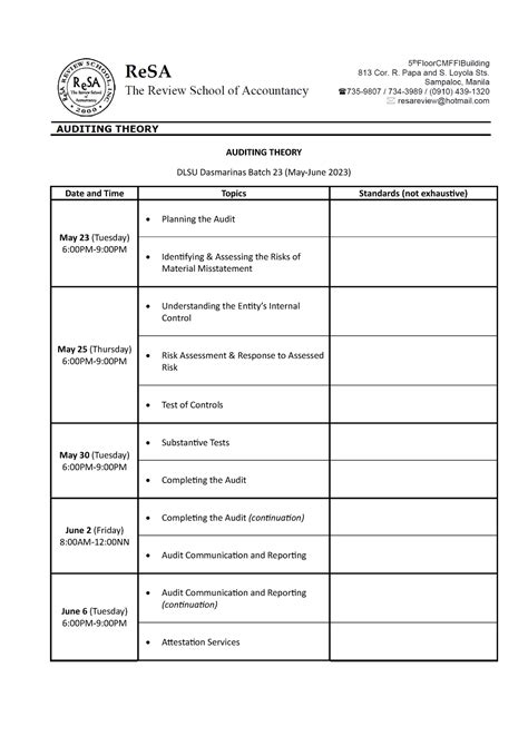Auditing Theory Topic Outline Auditing Theory Dlsu Dasmarinas Batch