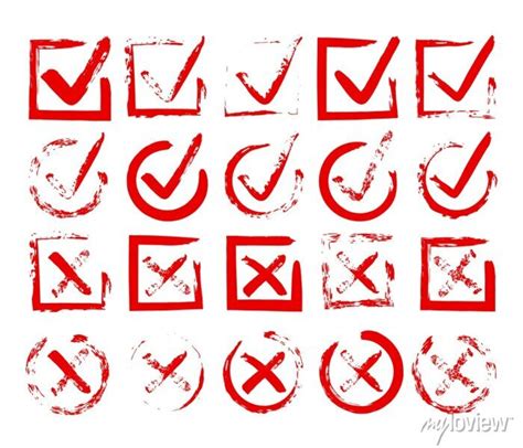 Check Mark Red Grunge V X Hand Drawn Checkmarks Vector Square Posters For The Wall • Posters