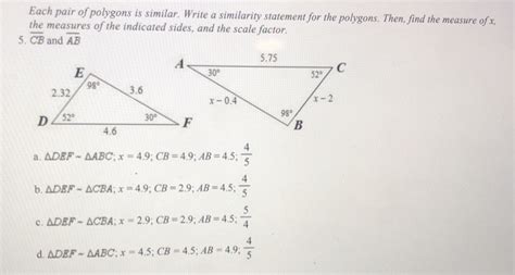 Each Pair Of Polygons Is Similar Write A Similarity Chegg