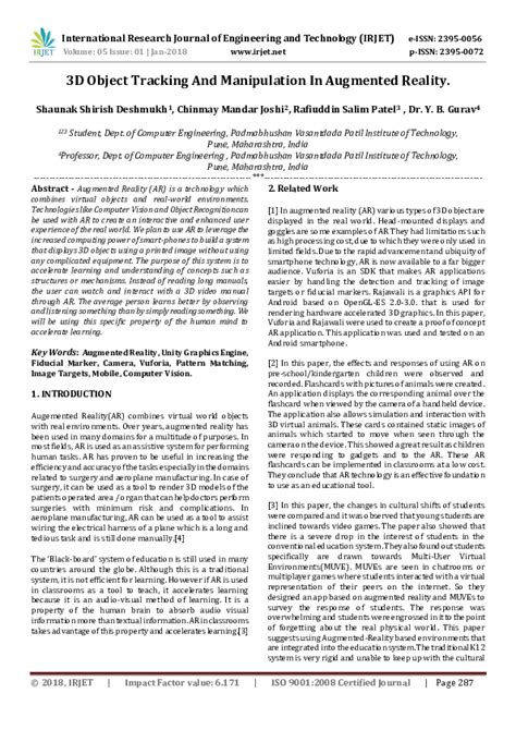 Pdf 3d Object Tracking And Manipulation In Augmented Reality