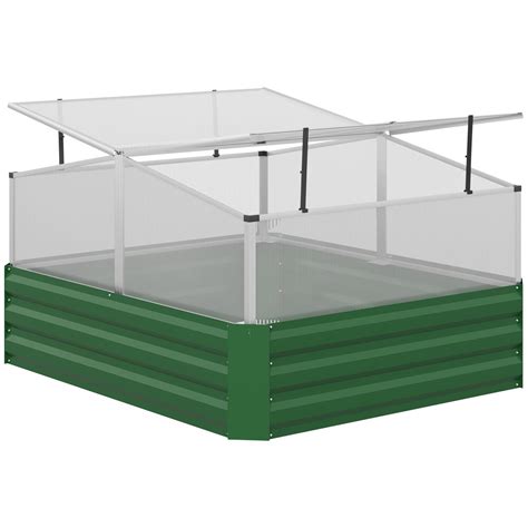 Outsunny Galvanized Raised Garden Bed With Greenhouse Green The Home