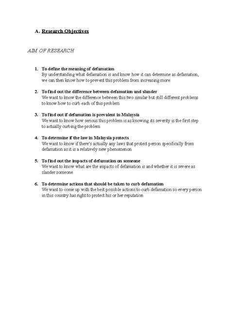 Research Objectives 035 Legal Essay A Research Objectives AIM OF RESEARCH 1 To Define The
