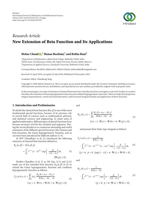 Pdf New Extension Of Beta Function And Its Applications