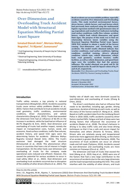 Pdf Over Dimension And Overloading Truck Accident Model With Structural Equation Modeling